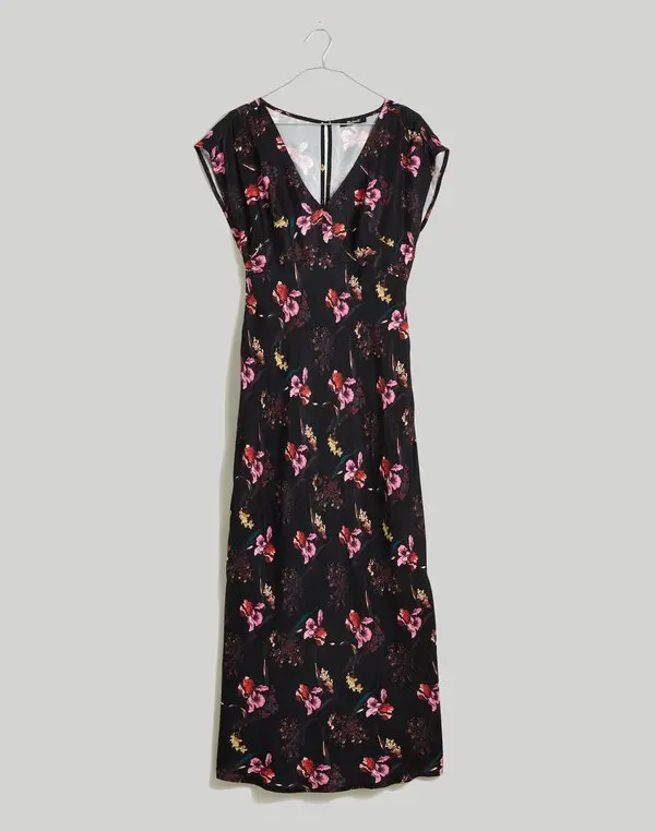 Madewell Wide V-Neck Midi Dress In Floral Cupro-Blend In True